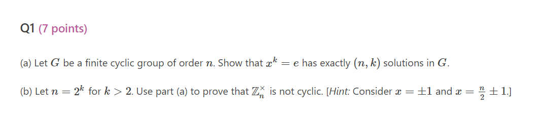 Solved (a) Let G be a finite cyclic group of order n. Show | Chegg.com
