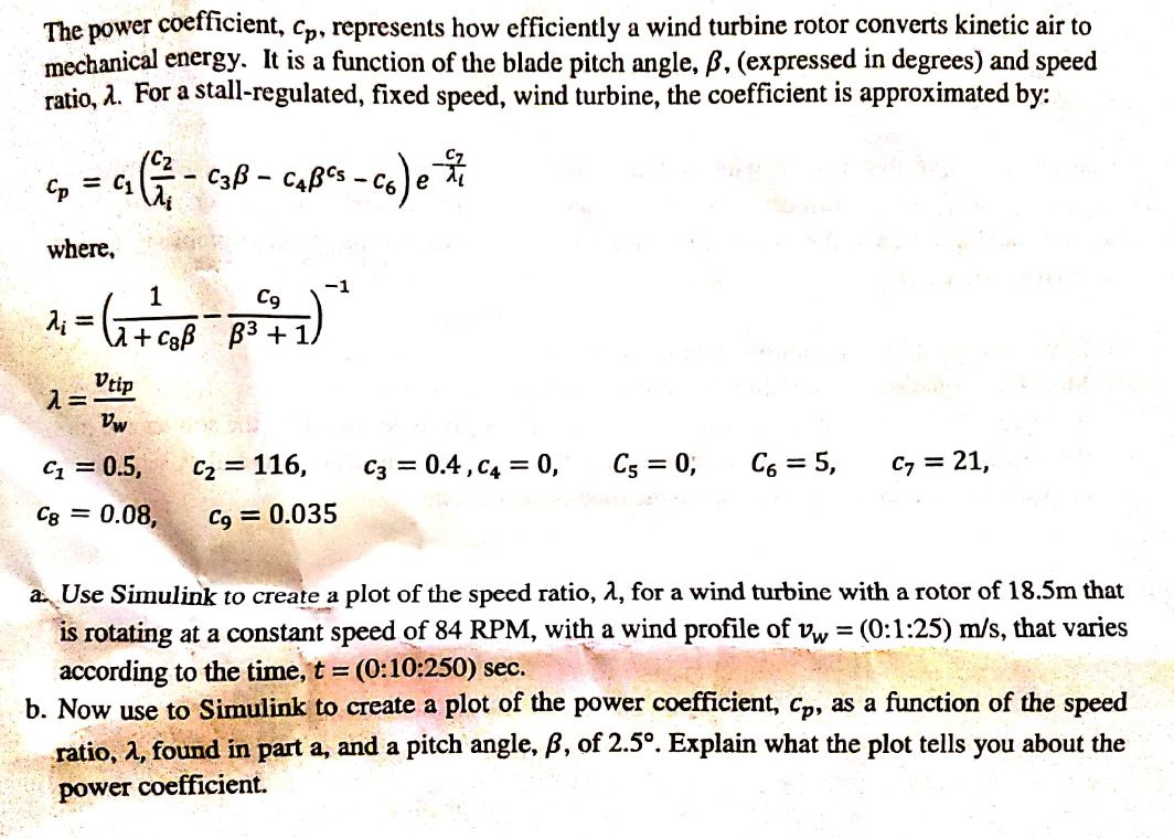 The power coefficient, Cp, represents how efficiently | Chegg.com