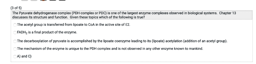 Solved (3 of 5) The Pyruvate dehydrogenase complex | Chegg.com