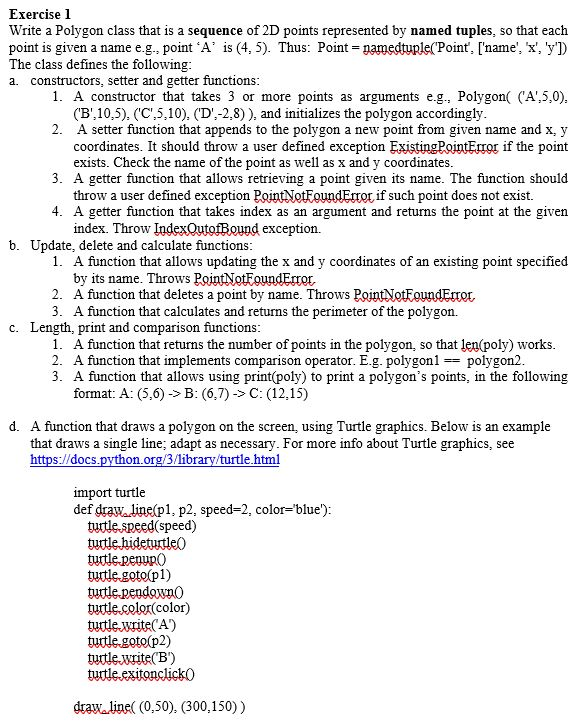 Exercise .1 Write a Polygon class that is a sequence | Chegg.com