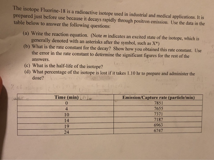 Solved The isotope Fluorine-18 is a radioactive isotope used | Chegg.com