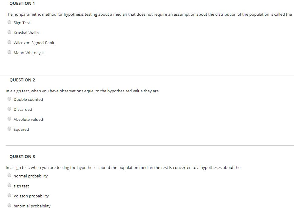 Solved QUESTION 1 The nonparametric method for hypothesis | Chegg.com