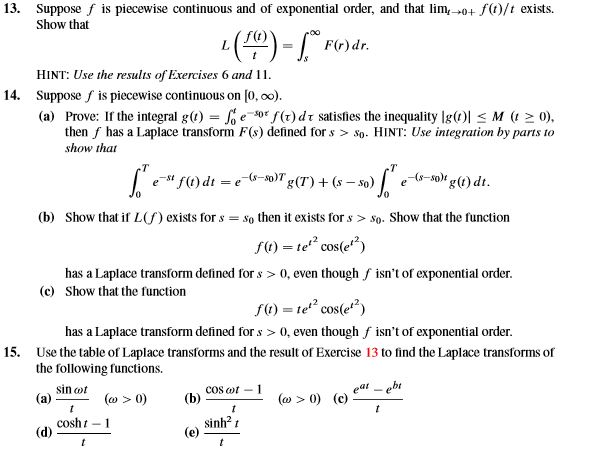 Solved Suppose f is piecewise continuous and of exponential | Chegg.com