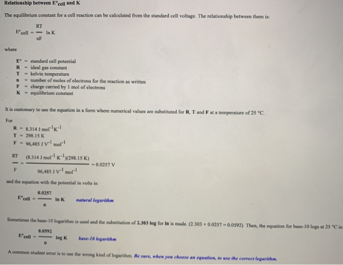 Solved Relationship between E°cell and K The equilibrium | Chegg.com