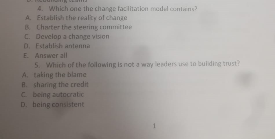 Solved 4. Which one the change facilitation model contains? | Chegg.com