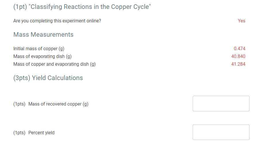 Solved (1pt) "Classifying Reactions in the Copper Cycle" Are | Chegg.com