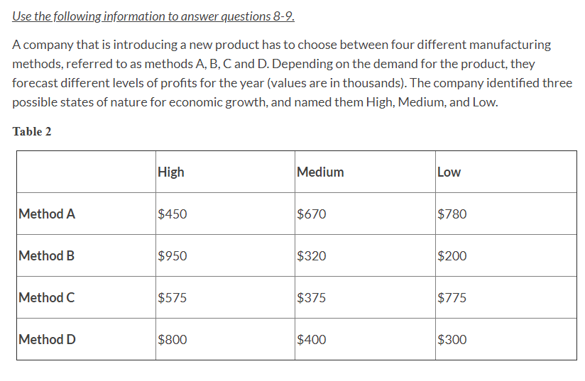 Solved Question: A)Using the information in Table 2, which | Chegg.com