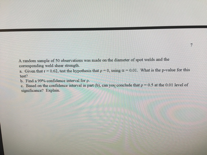 Solved A random sample of 50 observations was made on the | Chegg.com