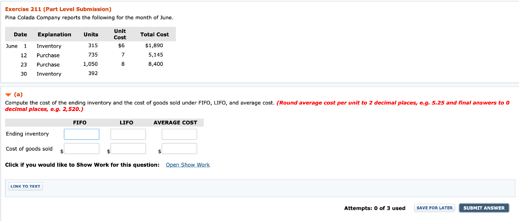 Solved Exercise 211 (Part Level Submission) Pina Colada | Chegg.com