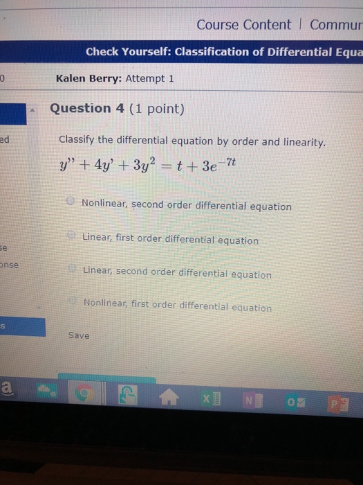 Solved Classify the differential equation by order and | Chegg.com