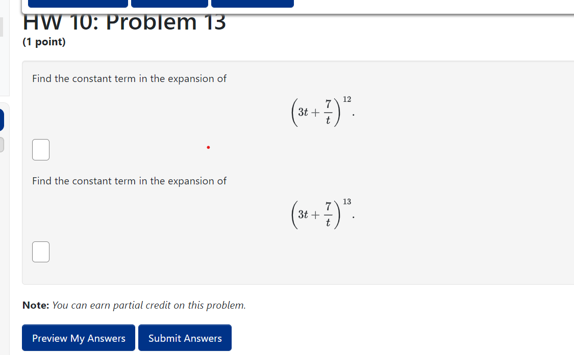 Solved Find the constant term in the expansion of (3t+t7)12 | Chegg.com