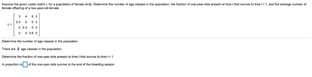 Assume the given Leslie matrix L for a population of | Chegg.com