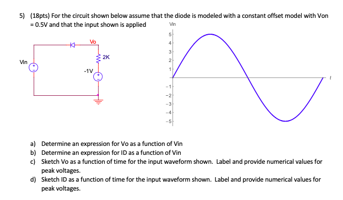 Solved 5) (18pts) For the circuit shown below assume that | Chegg.com