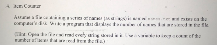 Solved 4. Item Counter Assume a file containing a series of | Chegg.com