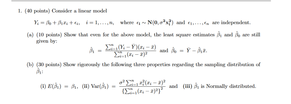 Solved 1. (40 points) Consider a linear model | Chegg.com