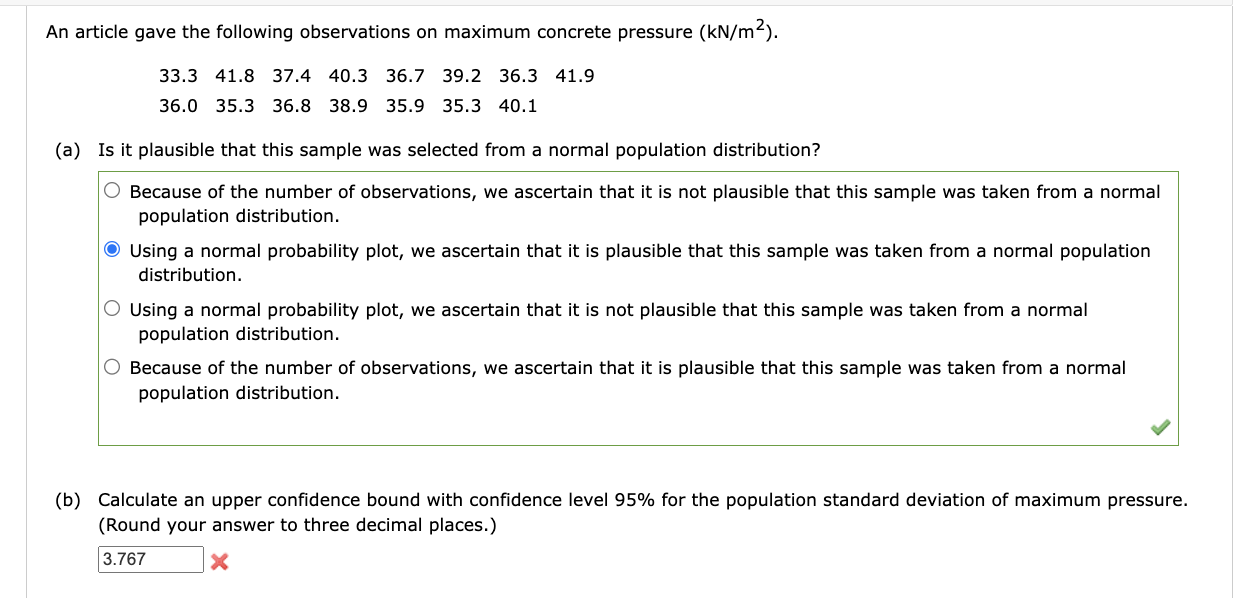 Solved An article gave the following observations on maximum | Chegg.com
