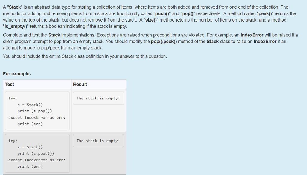 Solved A "Stack" is an abstract data type for storing a | Chegg.com