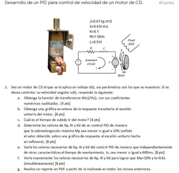 Desarrollo de un PID para control de velocidad de un | Chegg.com