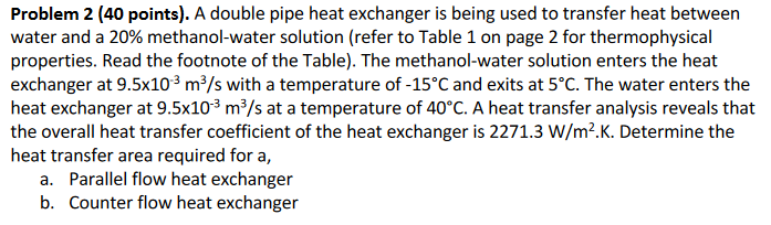 Problem 2 (40 points). A double pipe heat exchanger | Chegg.com