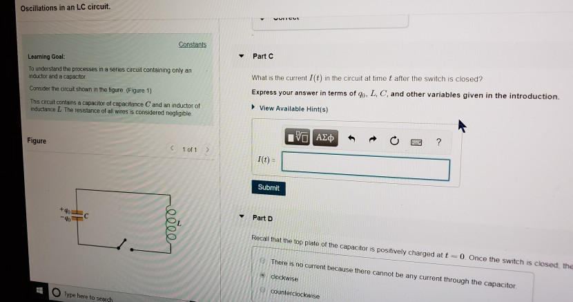 Solved Oscillations in an LC circuit. Constants Part C | Chegg.com