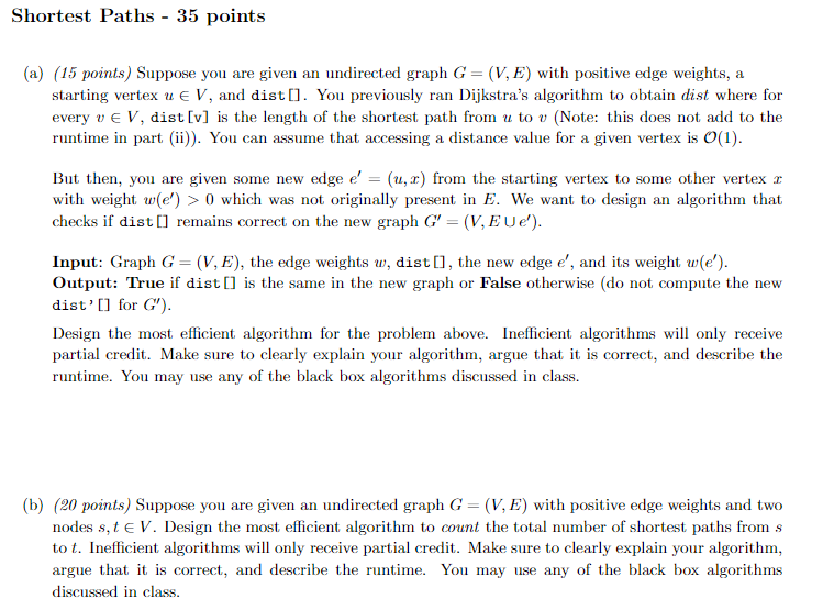 Solved a) (15 points) Suppose you are given an undirected | Chegg.com