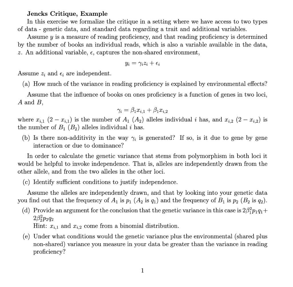 Jencks Critique, Example In this exercise we | Chegg.com