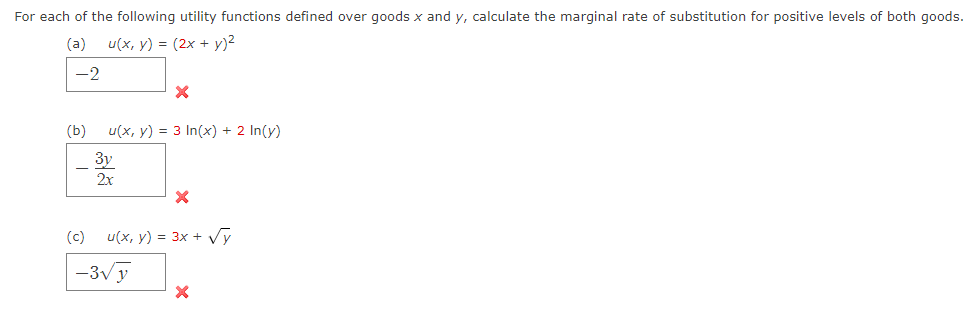 Solved For each of the following utility functions defined | Chegg.com