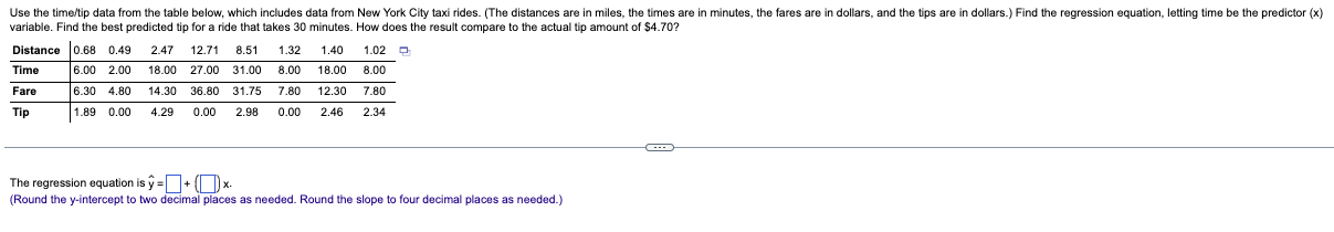Solved variable. Find the best predicted tip for a ride that | Chegg.com