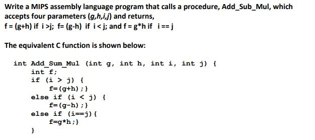 Solved Write a MIPS assembly language program that calls a | Chegg.com