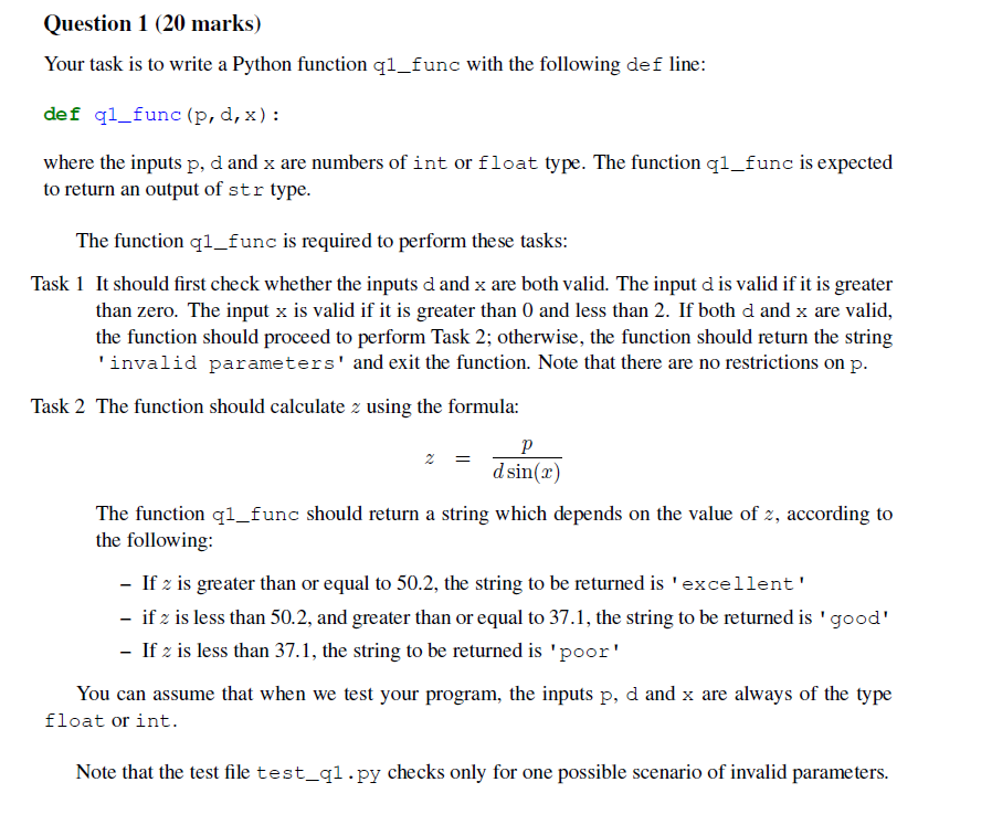 Solved Question 1 20 Marks Your Task Is To Write A Python 