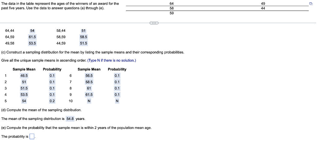 Solved (c) Construct a sampling distribution for the mean by | Chegg.com