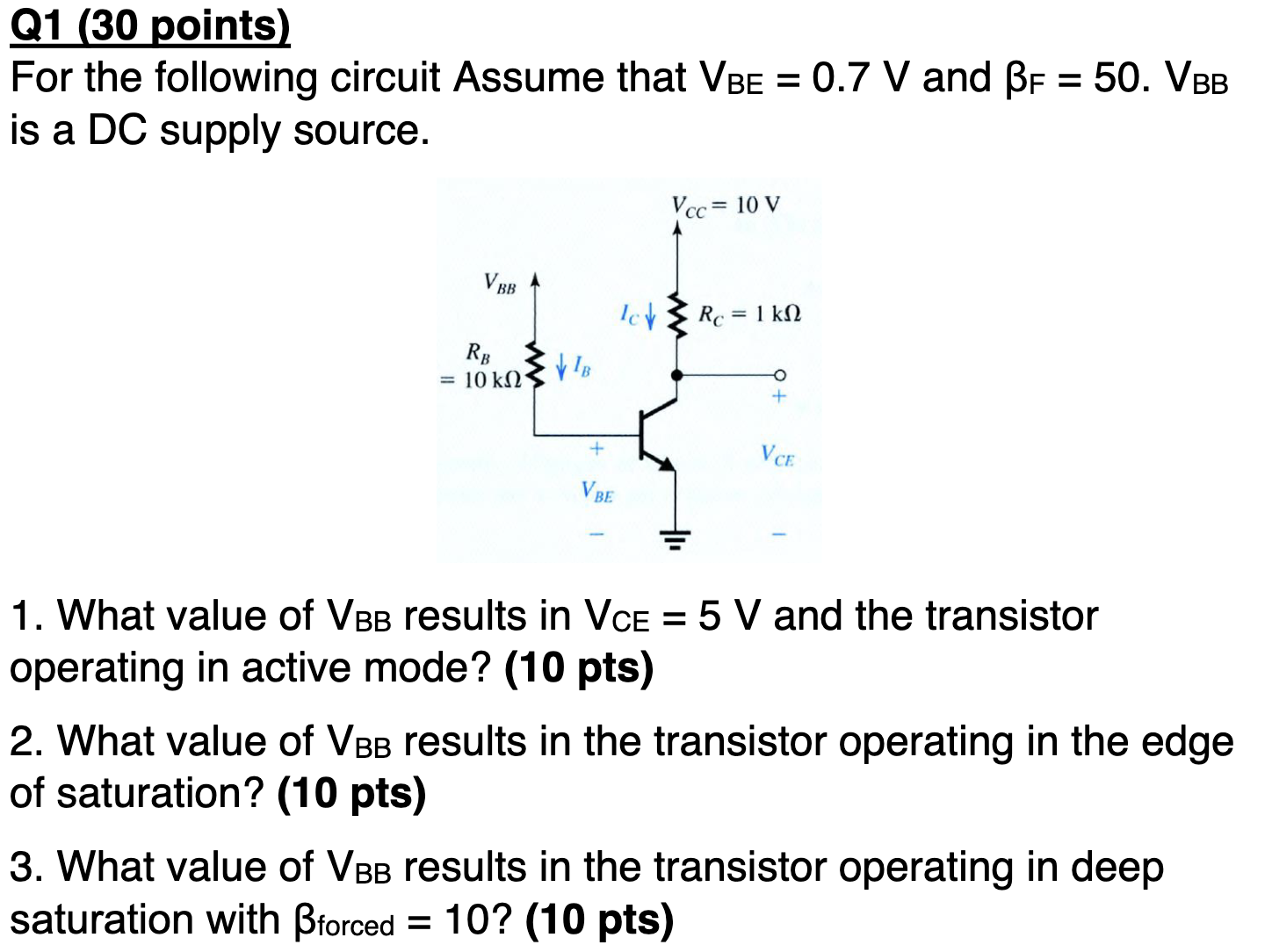 Solved Q1 (30 ﻿points)For the following circuit Assume that | Chegg.com