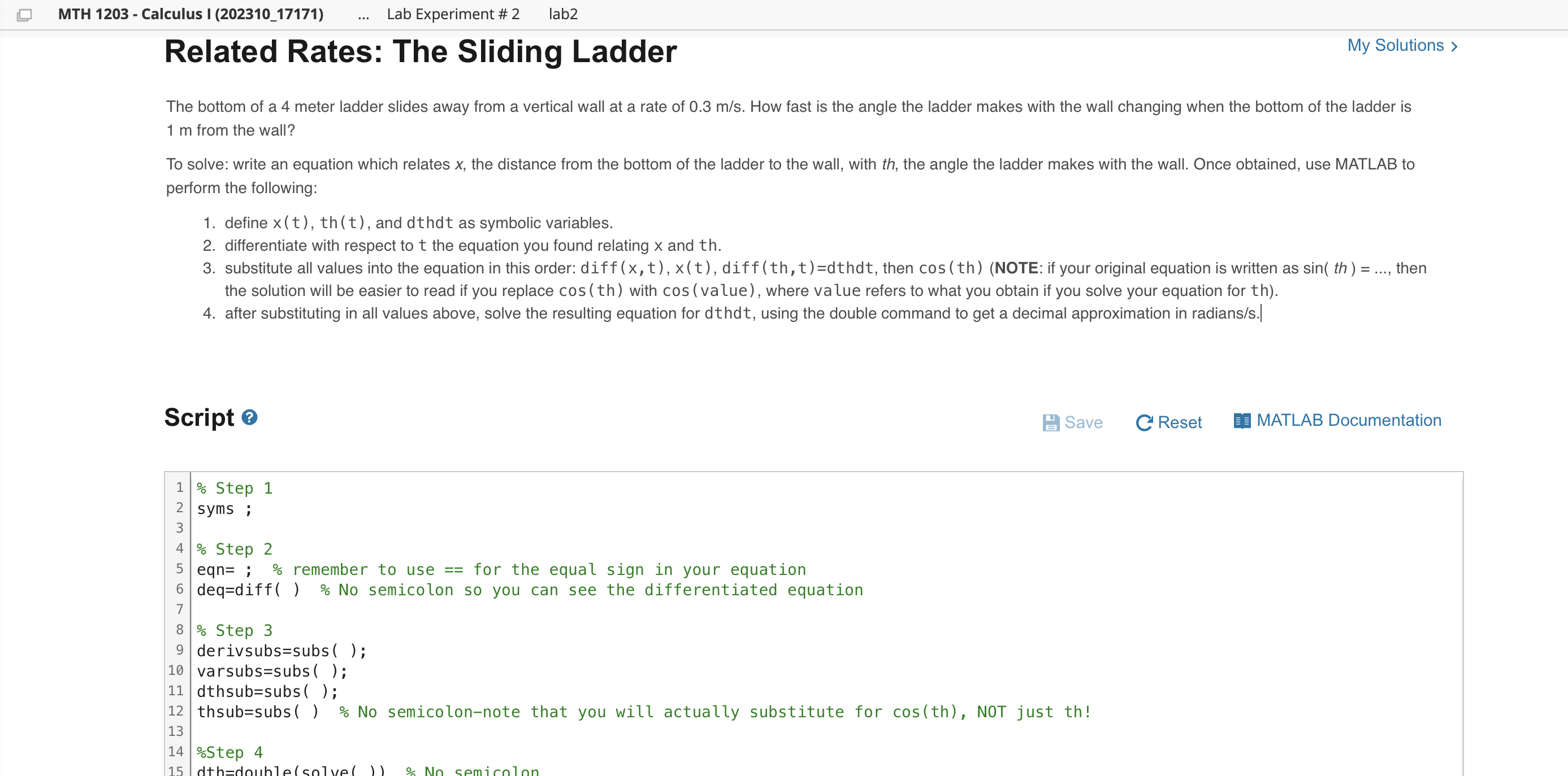 Solved Related Rates: The Sliding LadderThe bottom of a 4 | Chegg.com