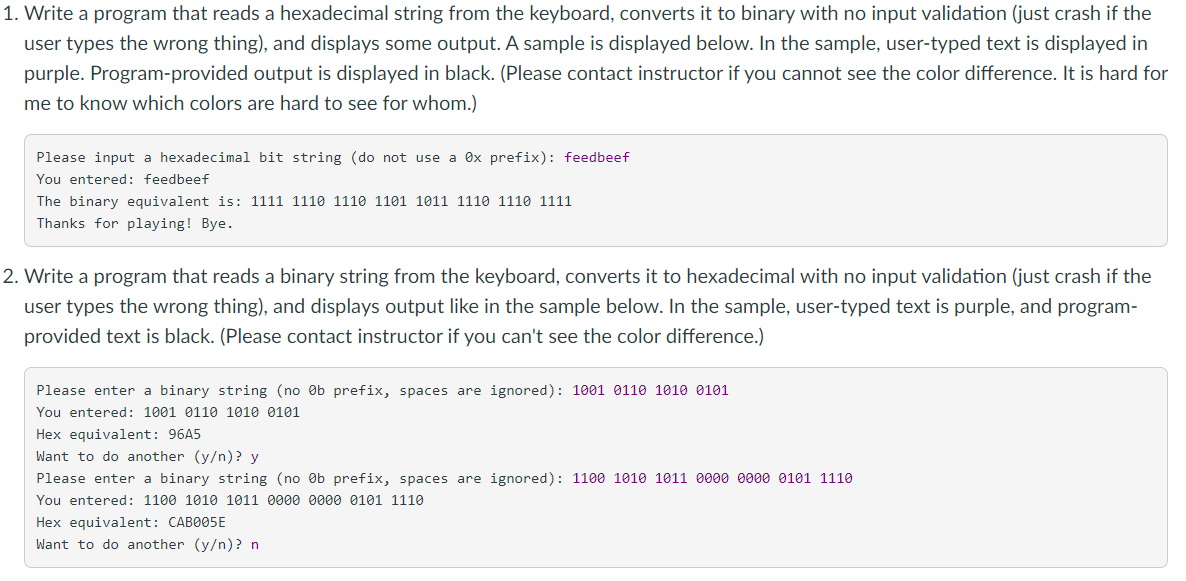 Solved 1. Write a program that reads a hexadecimal string | Chegg.com