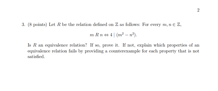 Solved 3. (8 points) Let R be the relation defined on Z as | Chegg.com