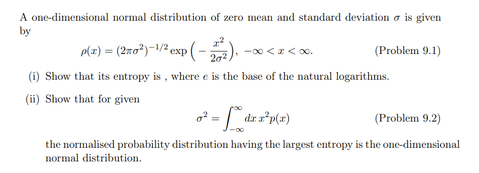 Solved A one-dimensional normal distribution of zero mean | Chegg.com