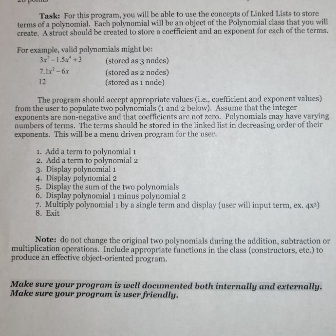 Solved create a project file please like a implementation | Chegg.com