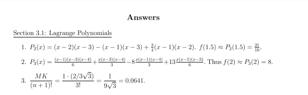 Solved Section 3.1: Lagrange Polynomials 1. Construct the | Chegg.com