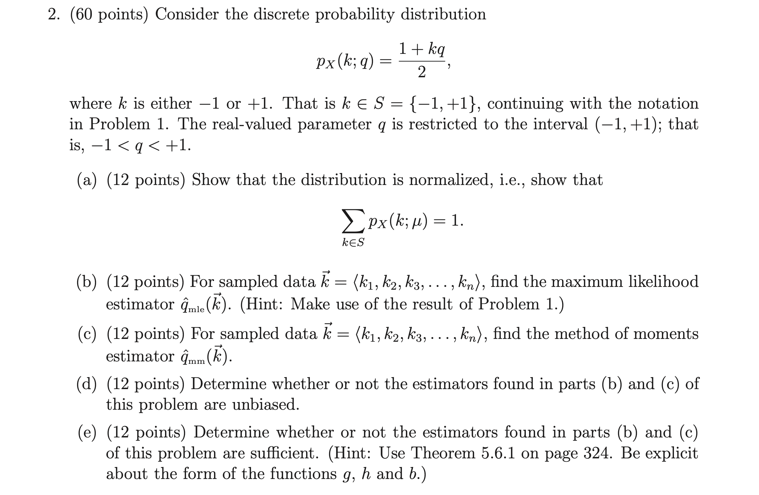 Solved 2. (60 points) Consider the discrete probability | Chegg.com