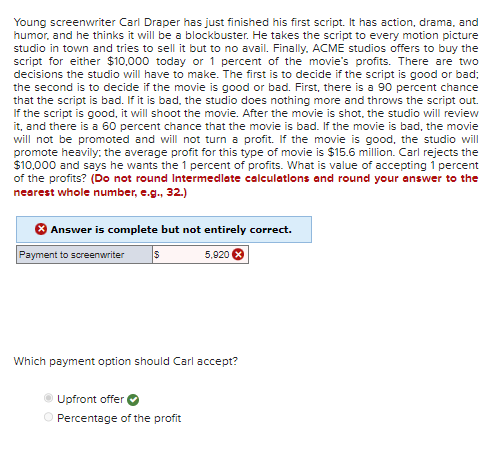 Solved Young screenwriter Carl Draper has just finished his | Chegg.com