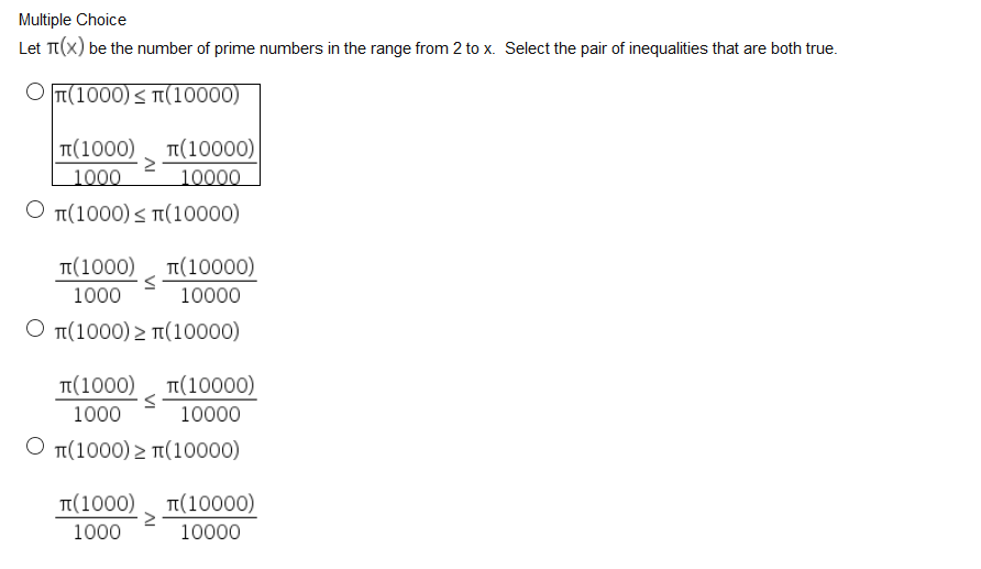 Solved Multiple Choice Let (x) be the number of prime | Chegg.com