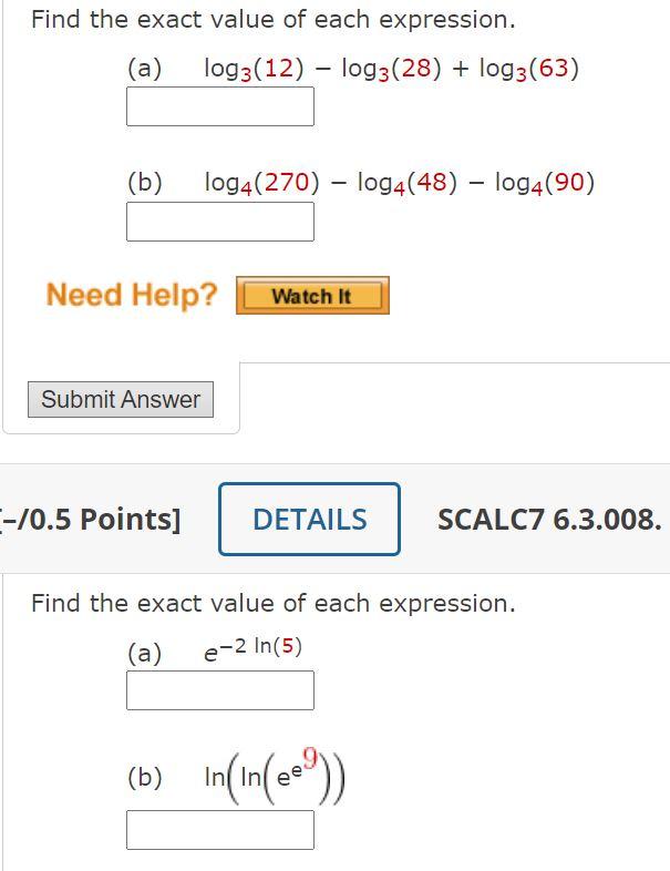 Solved Find the exact value of each expression. (a) log3(12) | Chegg.com