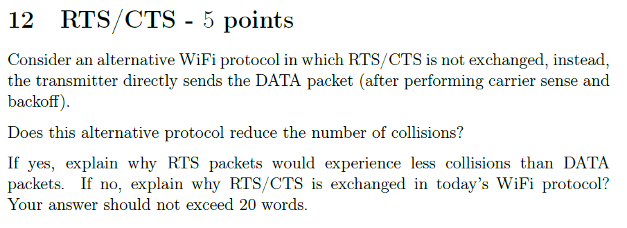 Solved 12 RTS/CTS - 5 points Consider an alternative WiFi | Chegg.com