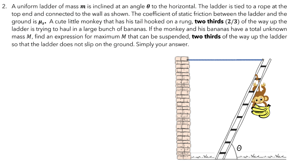 Solved 2. A uniform ladder of mass m is inclined at an angle | Chegg.com
