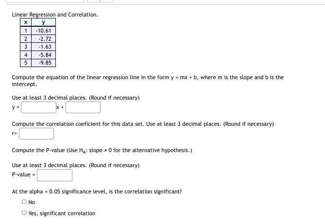 Solved Linear Regression and Correlation. Compute the | Chegg.com