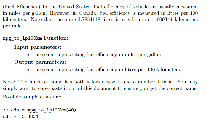 Solved (Fuel Efficiency) In the United States, fuel | Chegg.com