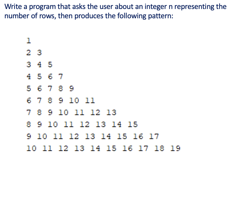 Solved Write a program that asks the user about an integer n | Chegg.com