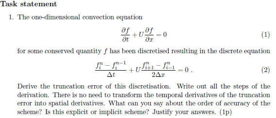 Solved 1. The one-dimensional convection equation | Chegg.com