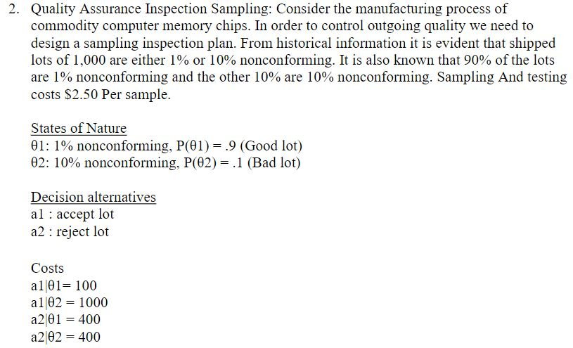 Quality Assurance Inspection Sampling: Consider the | Chegg.com
