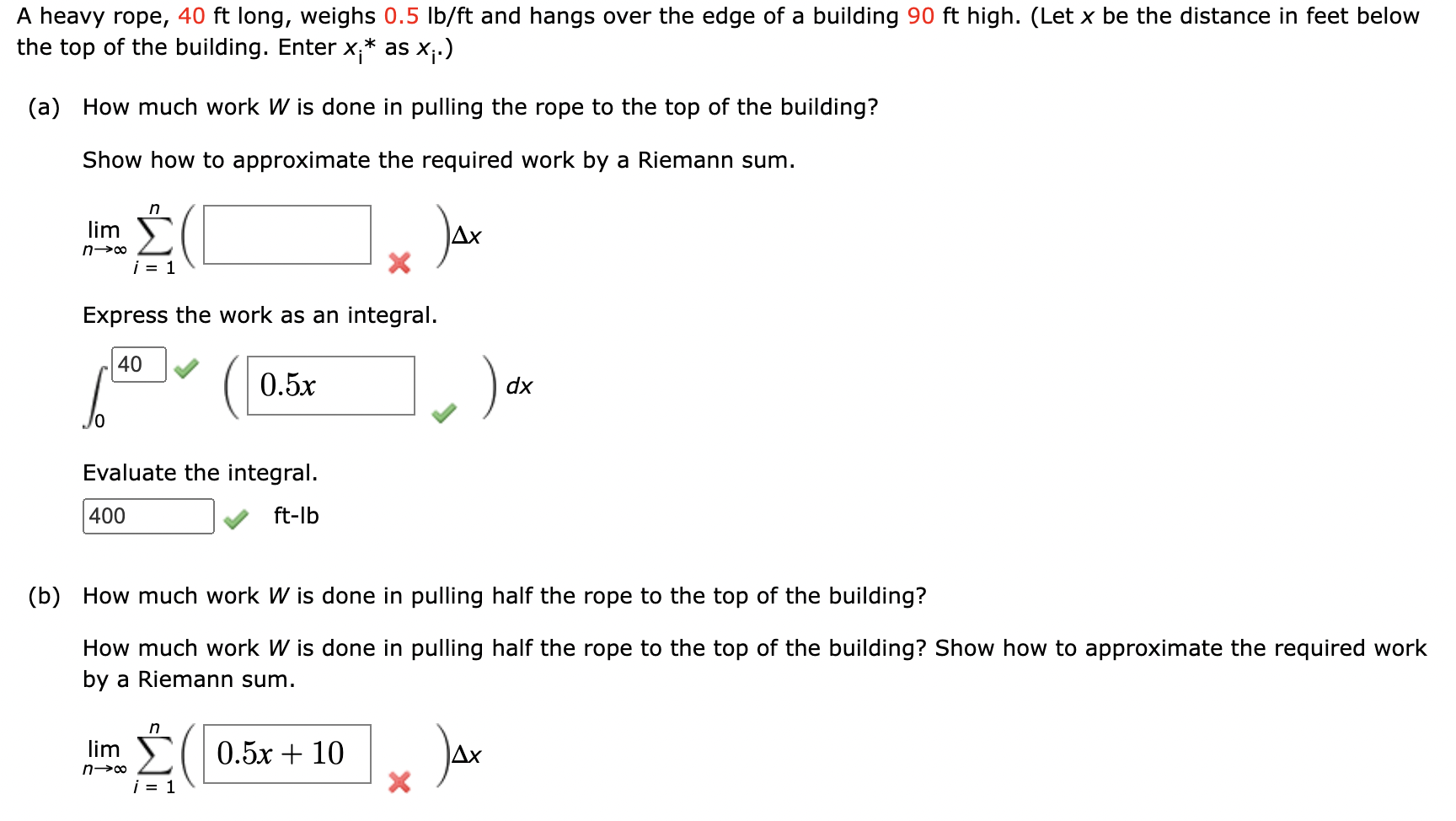Solved A heavy rope, 40ft long, weighs 0.5lb/ft and hangs | Chegg.com